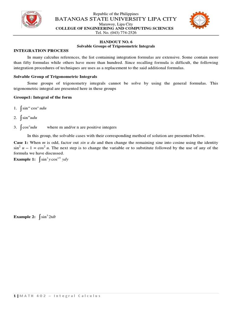 Handout 6 Intecal PDF | Download Free PDF | Trigonometric Functions | Sine