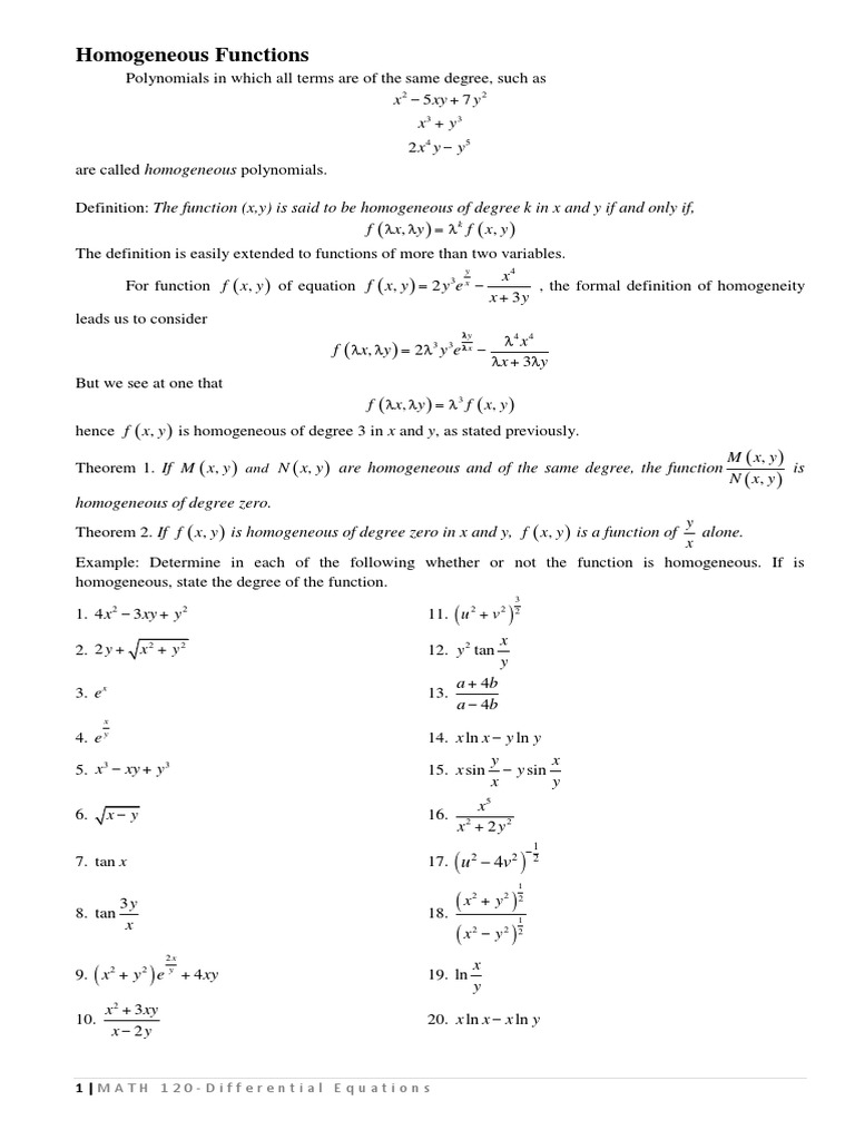 Handout 3 Homogeneous Functions PDF | PDF | Polynomial | Equations