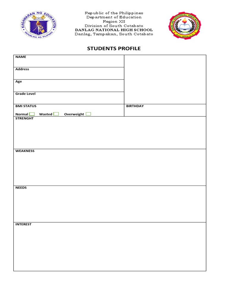 Students Profile: Danlag National High School | PDF