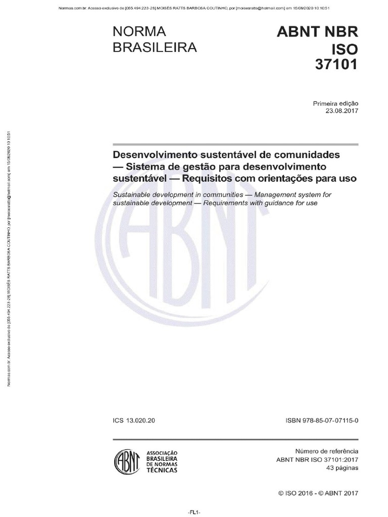 NBR ISO 37101 (2017) - Desenvolvimento Sustentável de Comunidades ...