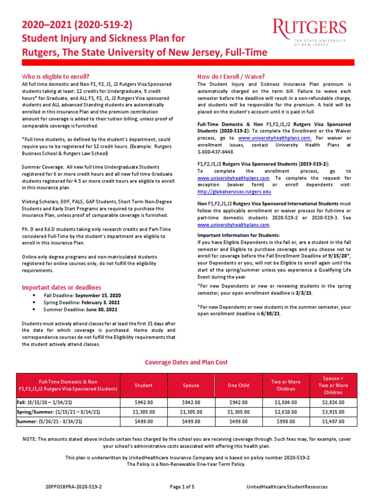 Rutgers Student Health Insurance Plan | PDF | Deductible | Medical ...