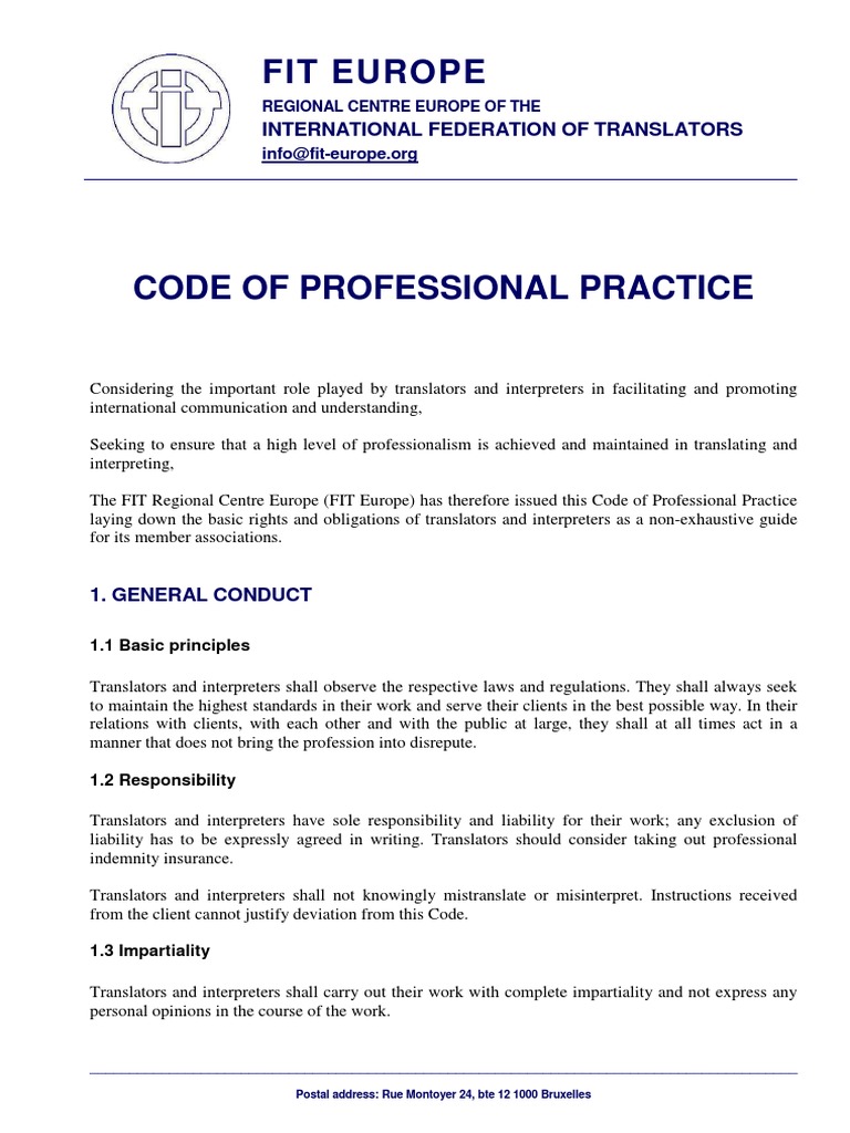 European - Code - Professional - Practice | PDF | Translations ...