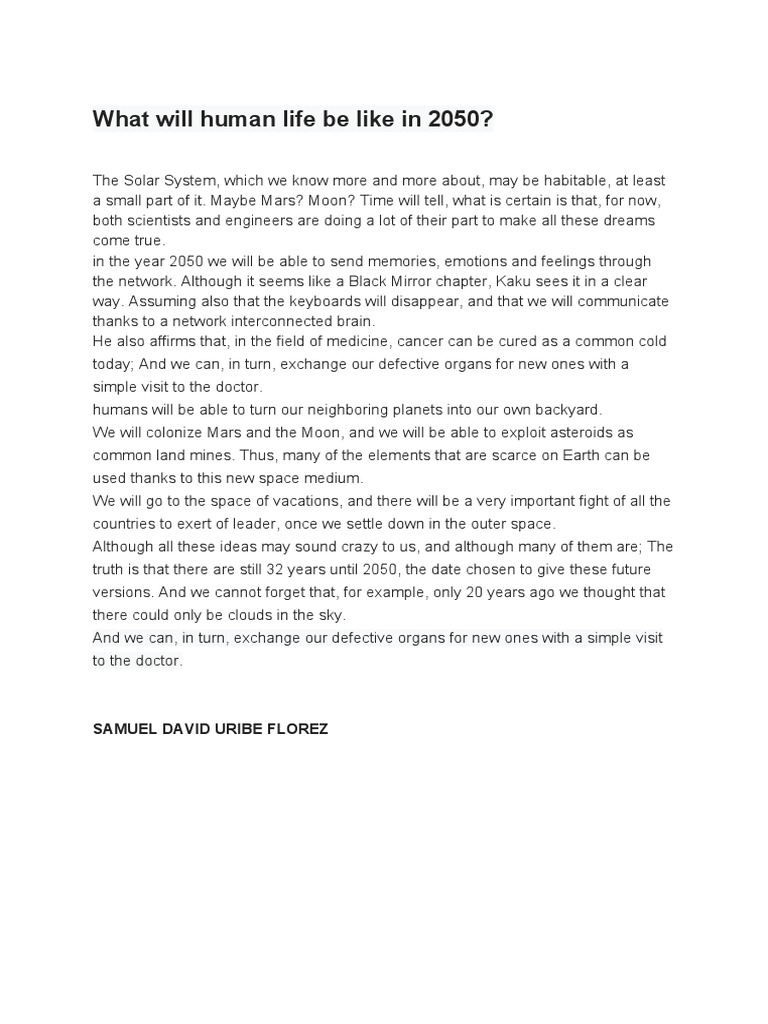 What Will Human Life Be Like in 2050 | PDF | Social Science | Young Adult