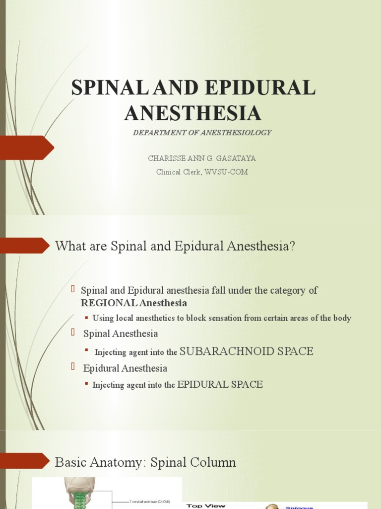 Spinal and Epidural Anesthesia: Department of Anesthesiology | PDF ...