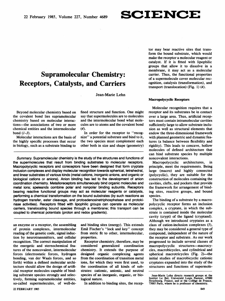 Chemistra: Supramolecular Receptors, Catalysts, and | PDF ...