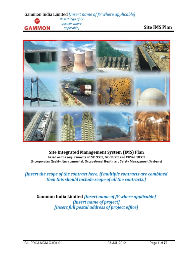 GIL-PROJ-MGM-G-004-01 Template For IMS Plan | PDF | Occupational Safety ...