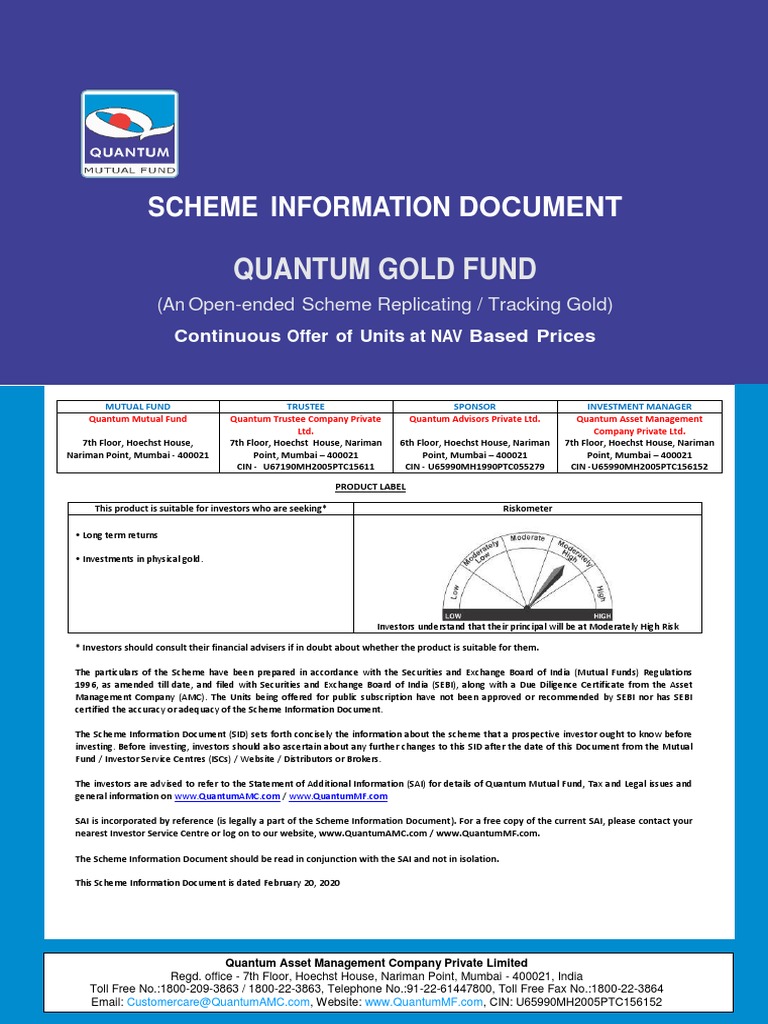 Quantum Gold Fund: Scheme Information Document | PDF | Securities ...