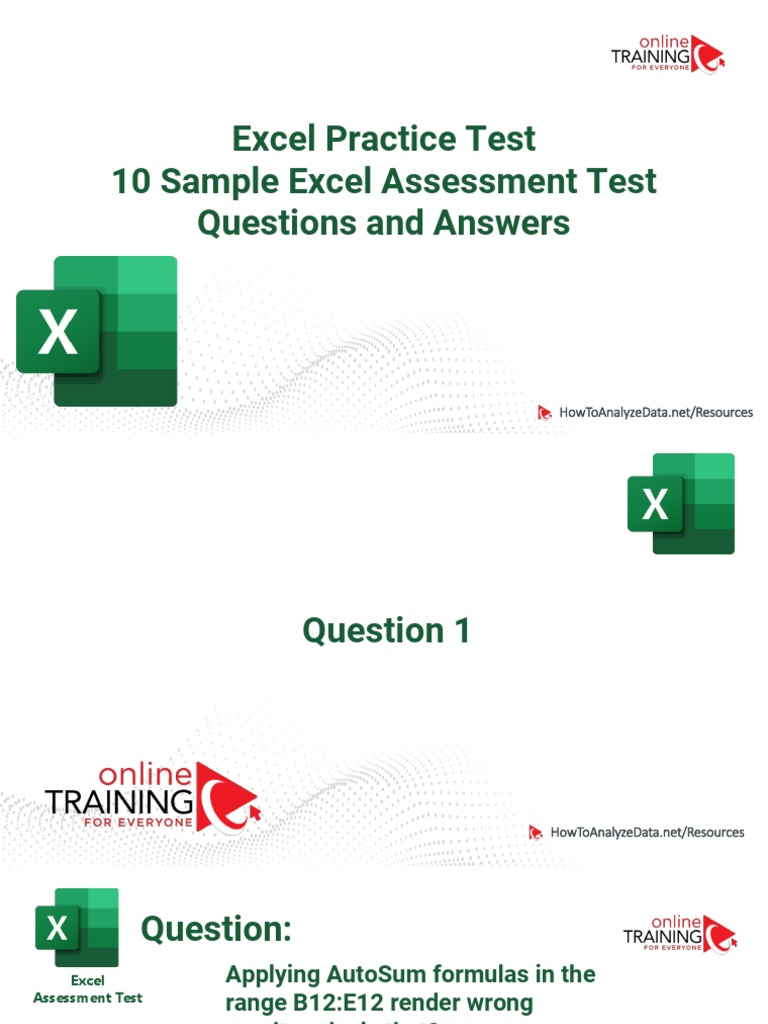 Free Excel Assessment Test Samples | PDF | Microsoft Excel | You Tube