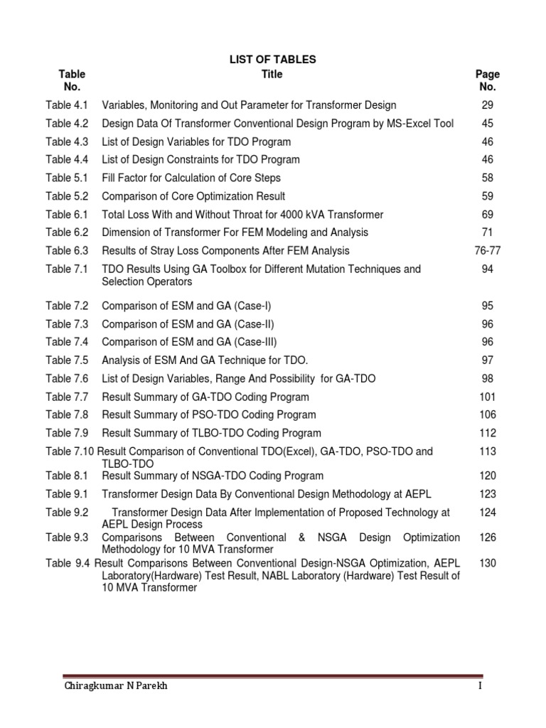 No. Title No.: List of Tables | PDF | Transformer | Mathematical Optimization