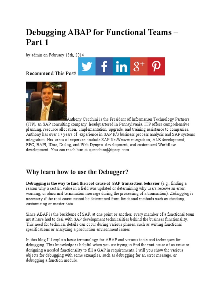 ABAP - Debugging ABAP Part 1 | PDF | Debugging | Information Technology ABAP - Debugging ABAP Part 1 | PDF | Debugging | Information Technology