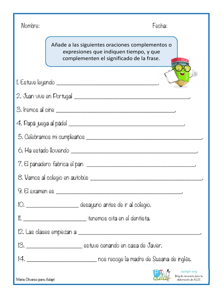 Completar oraciones con expresiones de tiempo | PDF