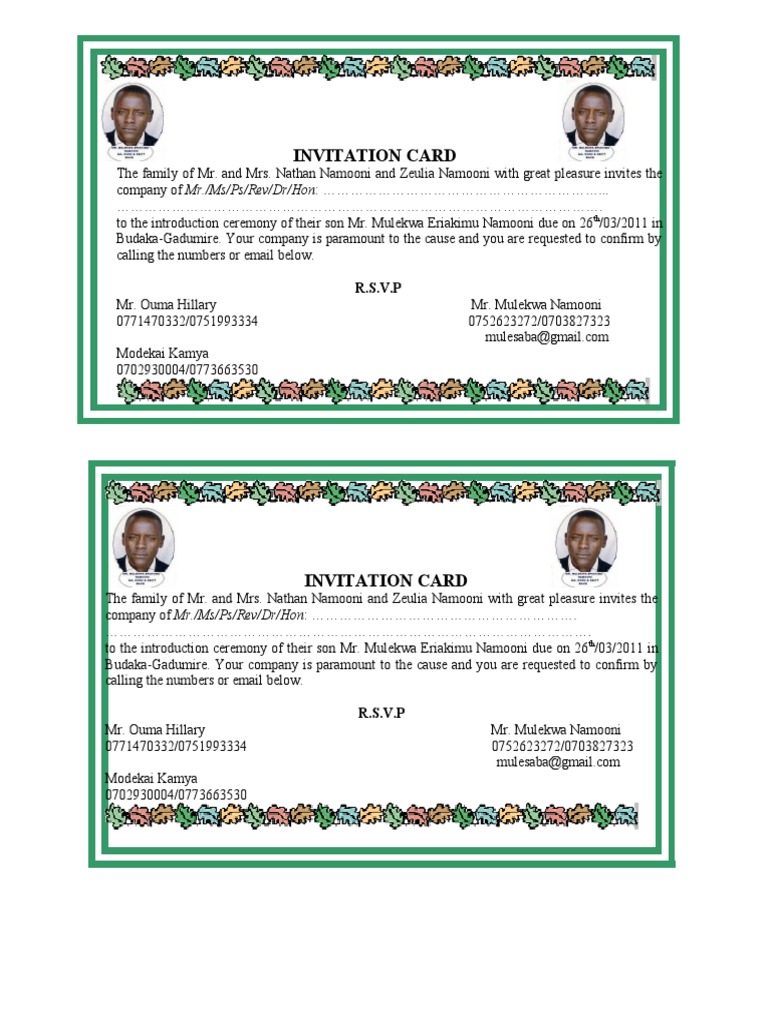 Invitation to Mulekwa Namooni's Ceremony | PDF