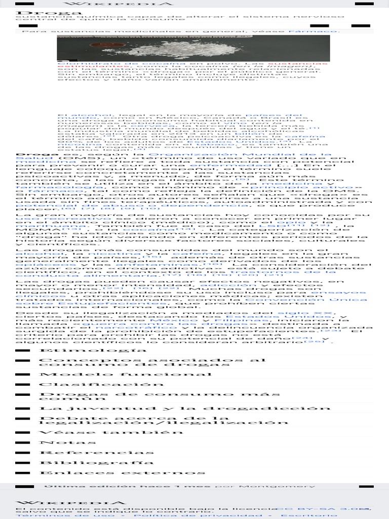 Droga - Wikipedia, La Enciclopedia Libre | PDF | Drogas | Farmacología