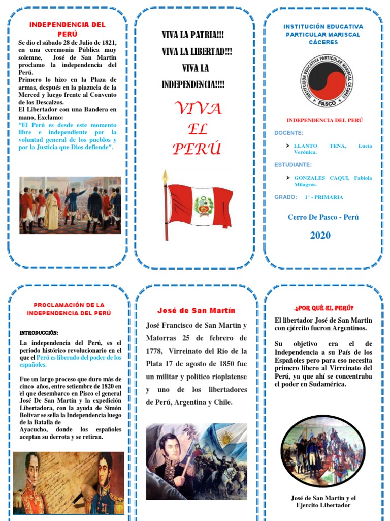 TRÍPTICO- LA INDEPENDENCIA DEL PERÚ(FABIOLA GONZALES CAQUI) | PDF ...
