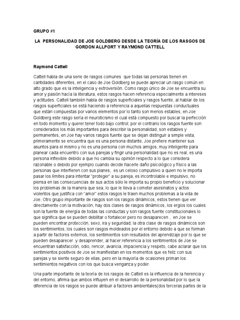 Personalidad de Joe Goldberg según Cattell | PDF | Acción (filosofía ...