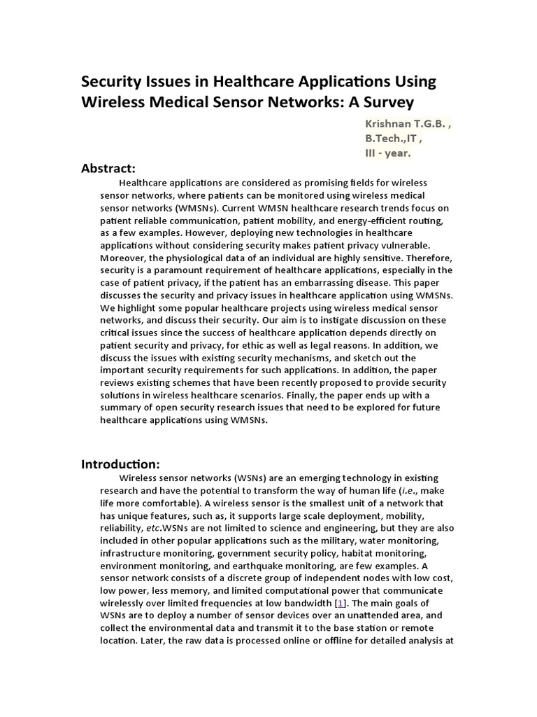 Security Issues in Healthcare Applications Using Wireless Medical Sensor Networks: A Survey ...