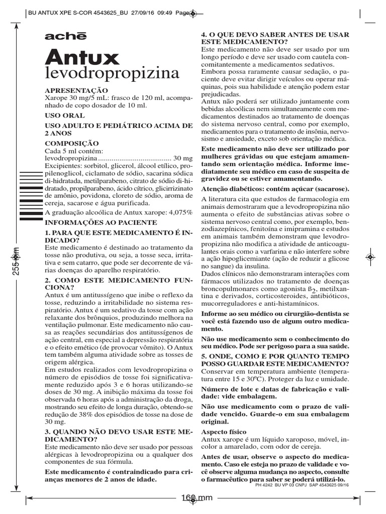 Bula Paciente Antux | PDF | Xarope | Tosse
