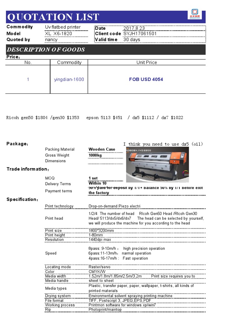 Quotation List: Description of Goods | PDF | Printer (Computing ...