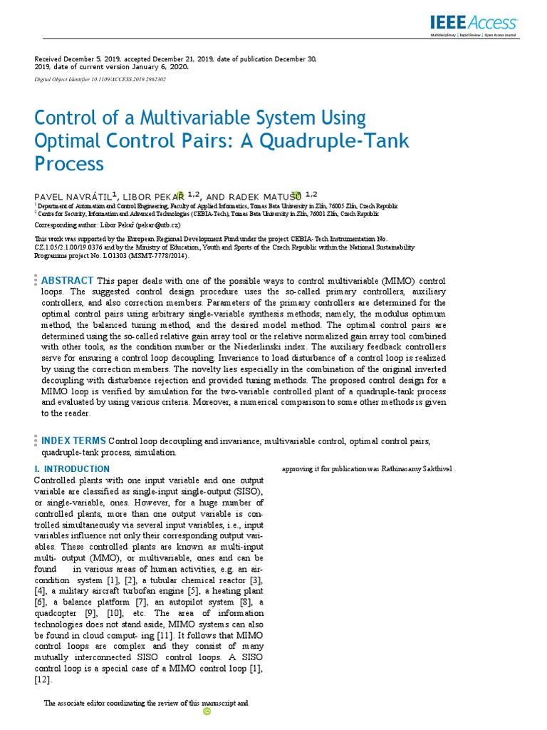 Control of A Multivariable System Using Optimal Control Pairs: A ...