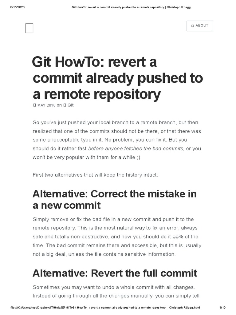 Git HowTo - Revert A Commit Already Pushed To A Remote Repository ...