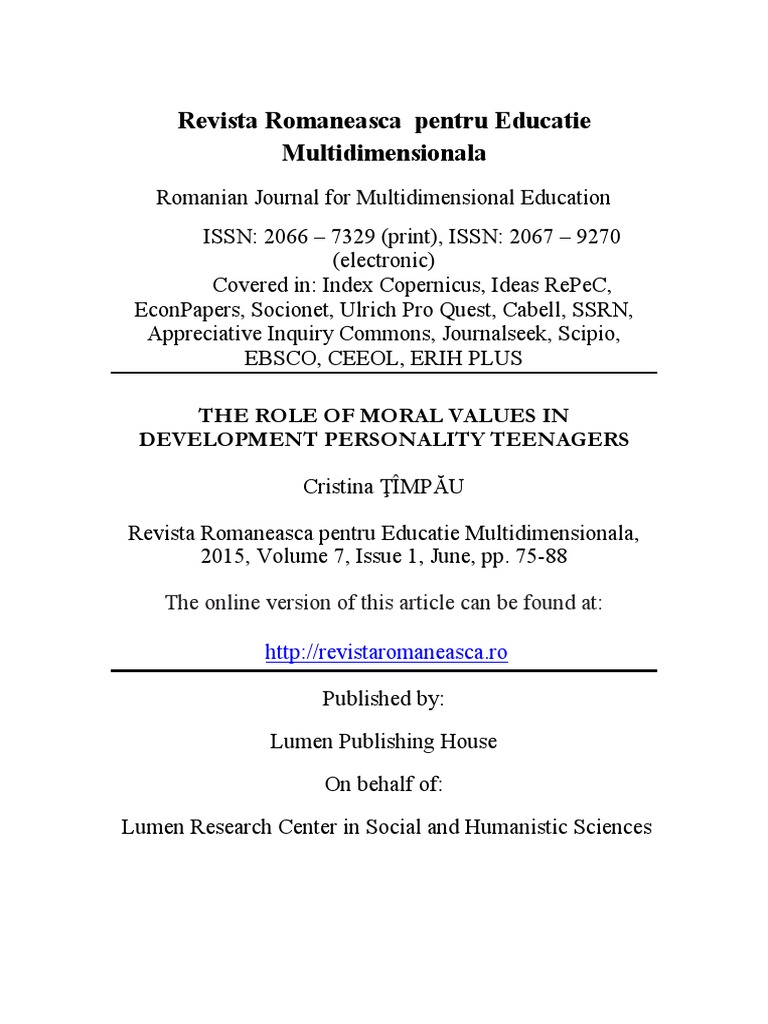 The Role of Moral Values in Development Personality Teenagers PDF | PDF ...