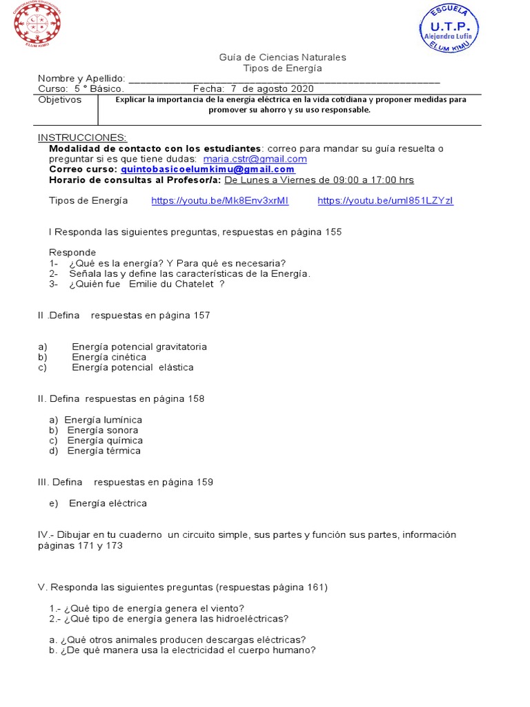 5° BÁSICO Tipos de Energía | PDF | Naturaleza | Energía y recursos