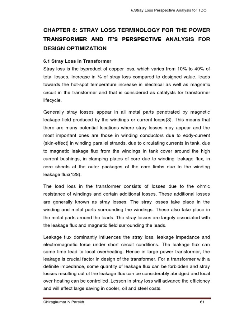Chapter 6: Stray Loss Terminology For The Power Transformer and It'S ...