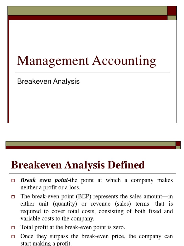 Management Accounting Breakeven Analysis Pdf Management Accounting