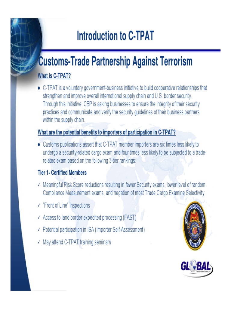 Introduction To C-TPAT Customs-Trade Partnership Against Terrorism ...