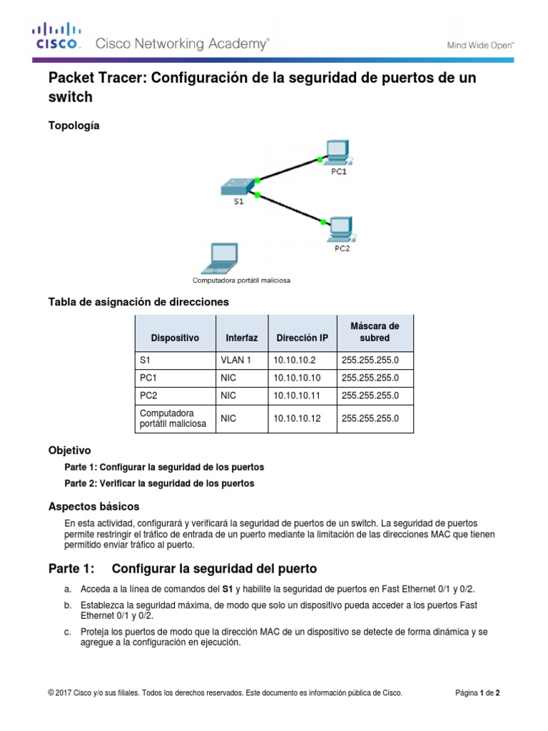 5 2 2 7 Packet Tracer Configuring Switch Port Security Instructions