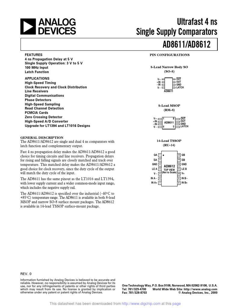 AD8611 Instrumentational Amplifier | PDF | Capacitor | Electrostatic ...