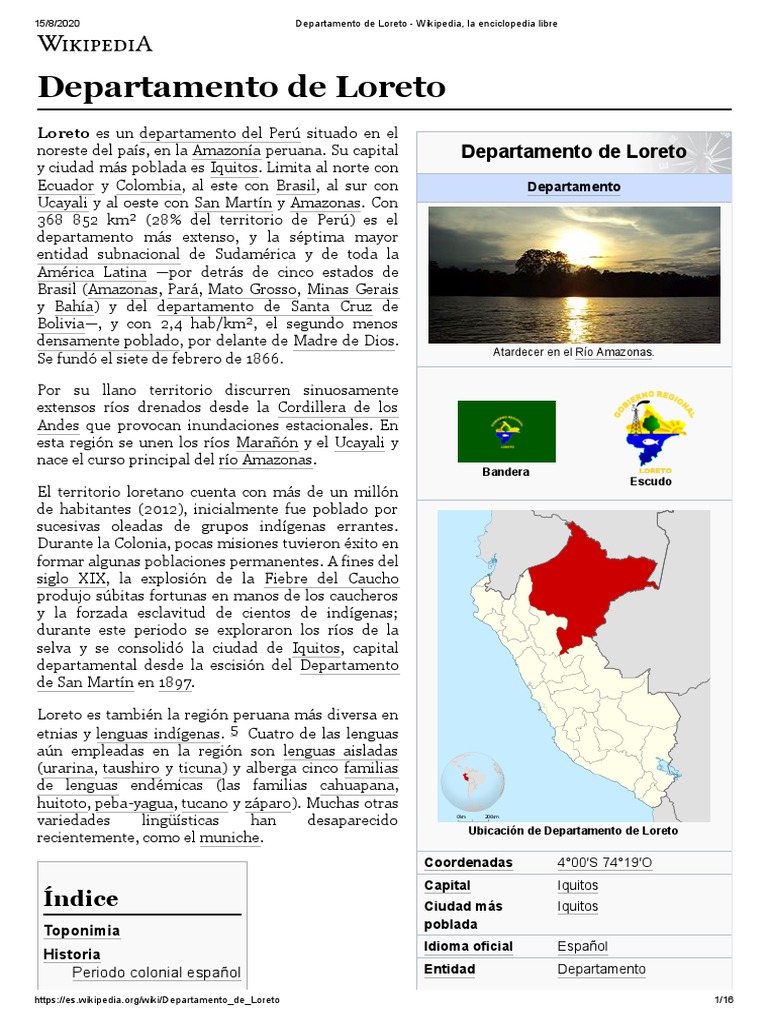 Departamento de Loreto - Wikipedia, La Enciclopedia Libre | PDF ...