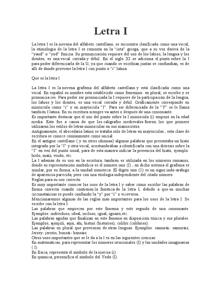 Letra I | PDF | Alfabeto | Vocal