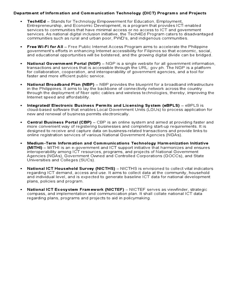 DICT Programs and Projects | PDF | Internet Access | Information And ...