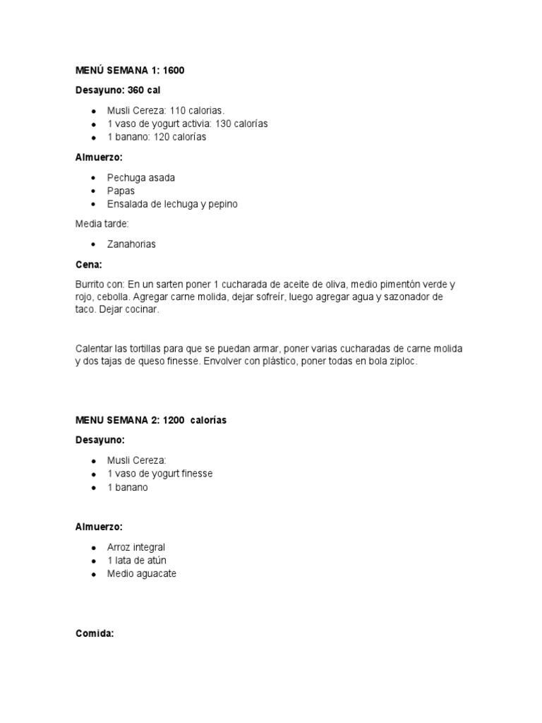 MENÚ SEMANA 8 Semanas | PDF | Cocina | Cocinando