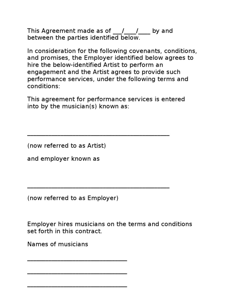 Artist Performance Contract | PDF | Private Law | Employment