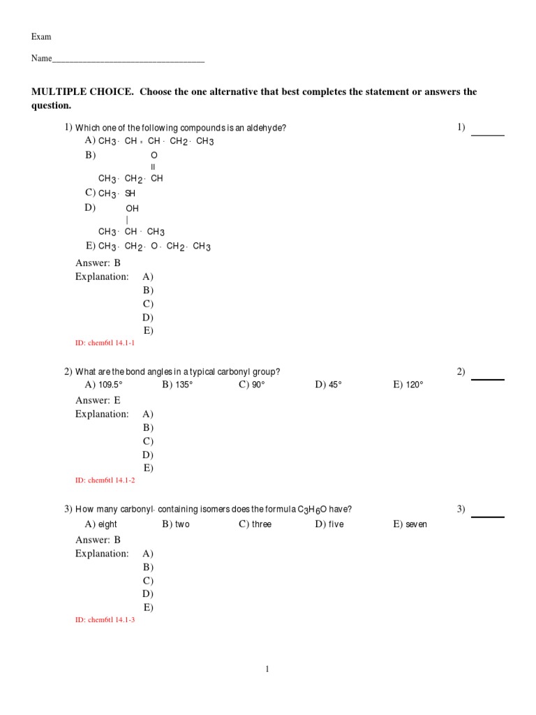 Multiple Choice Questions on Carbonyl Group Chemistry | PDF | Ketone ...