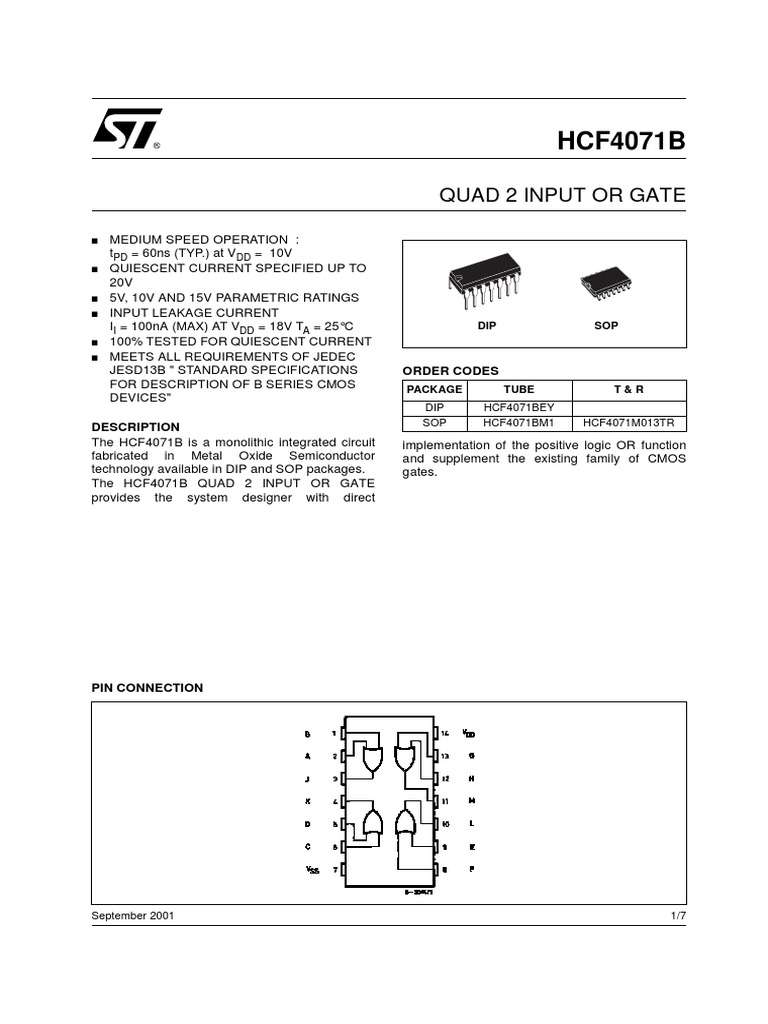 4071 en | PDF | Logic Gate | Cmos