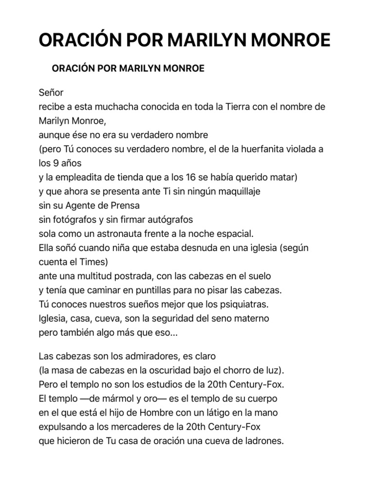 ORACIÓN POR MARILYN MONROE - Ernesto Cardenal | PDF | Cine