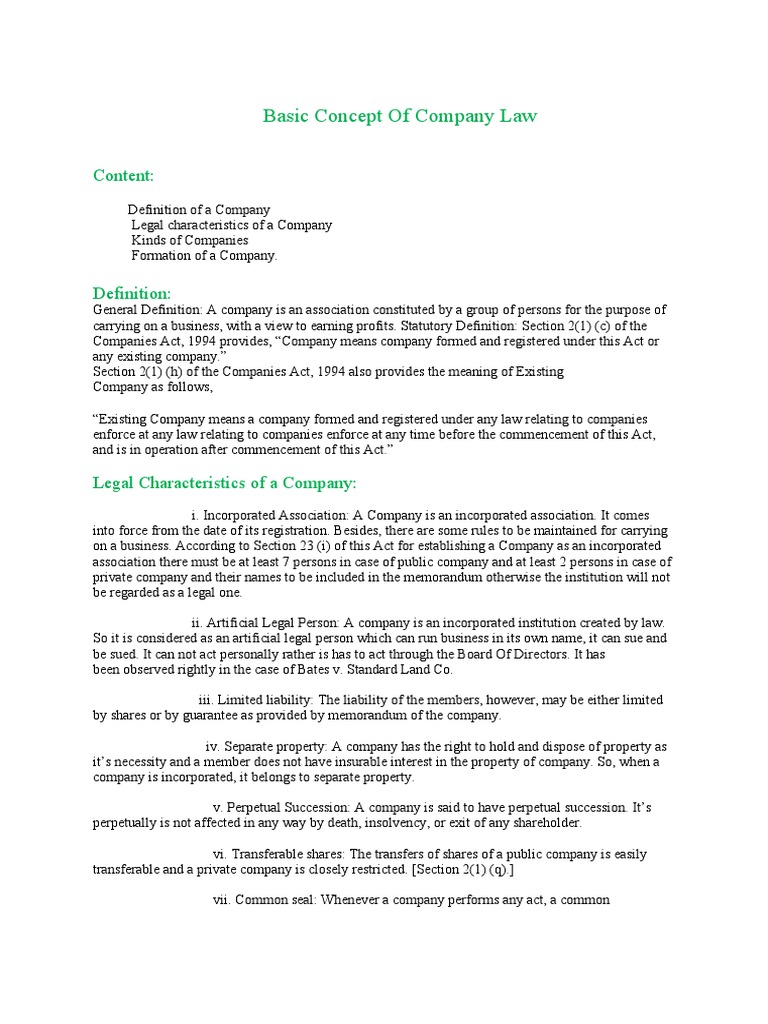 Basic Concept of Company Law | PDF | Companies | Virtue