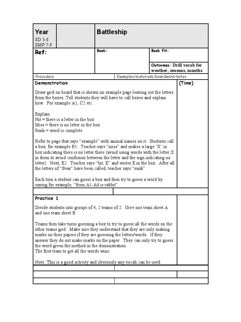 Battleship Vocabulary Drill Activity | PDF