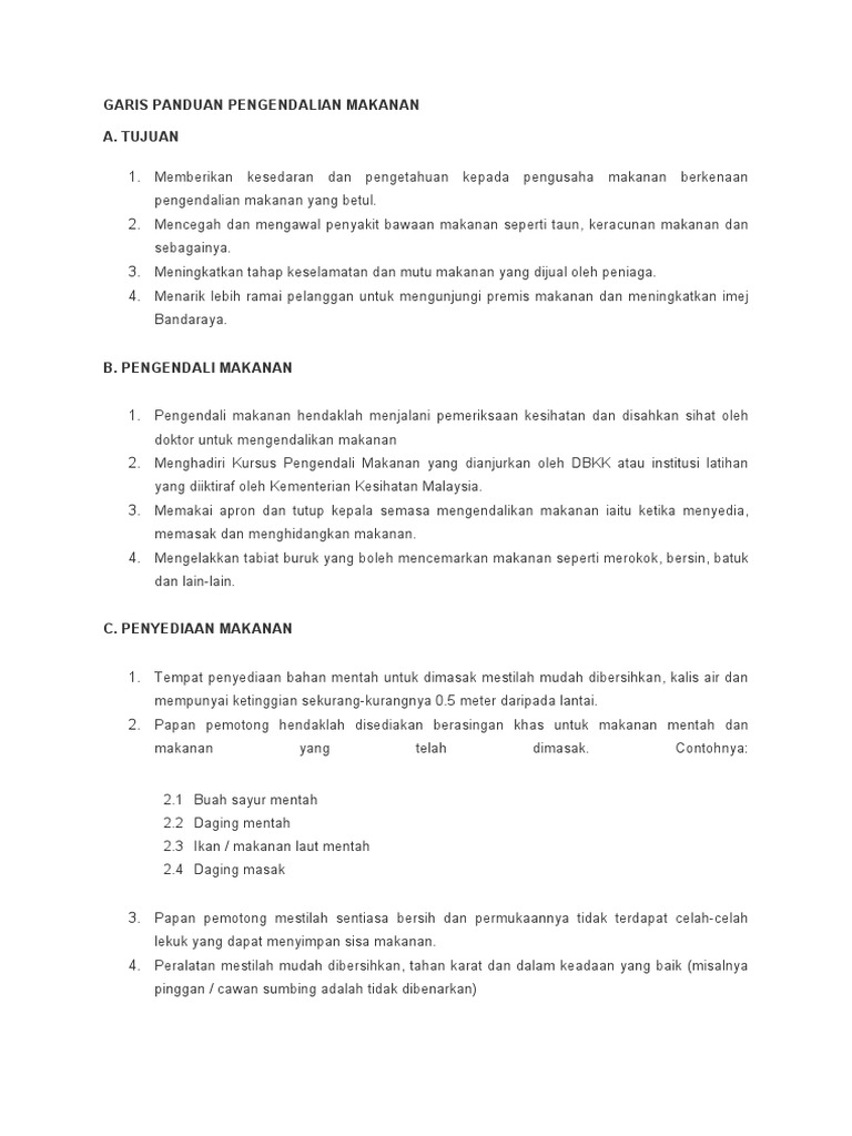 Nota Garis Panduan Pengendalian Makanan | PDF
