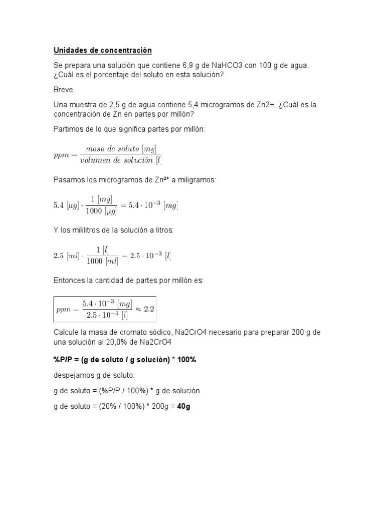 Ejercicios Soluciones Químicas | PDF | Concentración | Mole (Unidad)