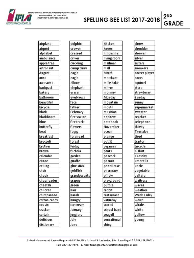 2nd Grade Spelling List 2017 2018 | PDF | Clothing | Nature