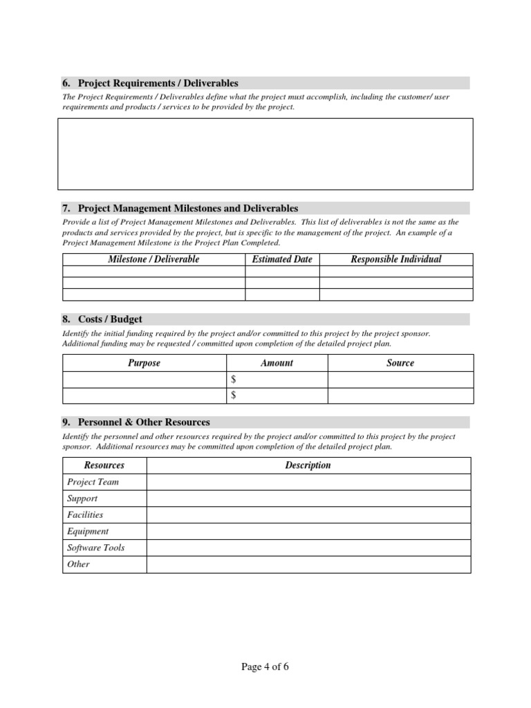 Project-Charter-Requirements - Deliverables | PDF