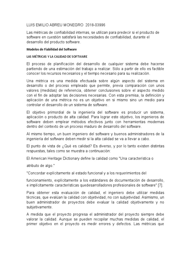 Métricas y Modelos de Fiabilidad Software | PDF | Ingeniería de ...