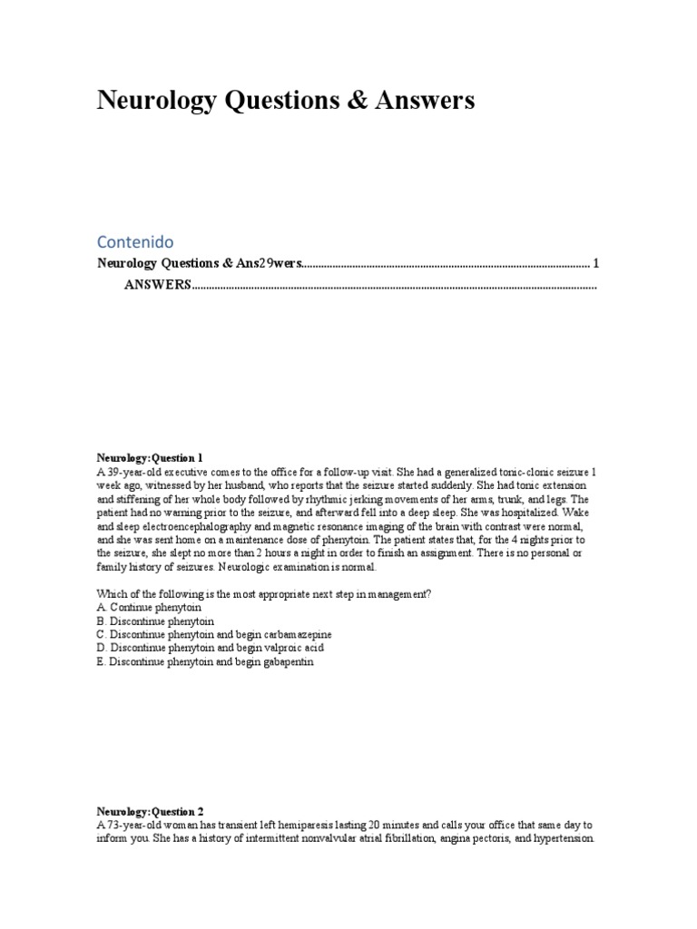 A Review of Neurology Questions and Answers Regarding the Diagnosis and ...