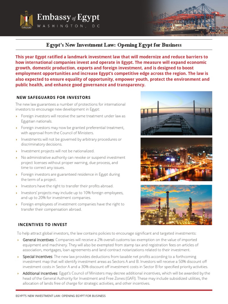 Egypt's Landmark Investment Law: A Comprehensive Overview of Reforms to ...