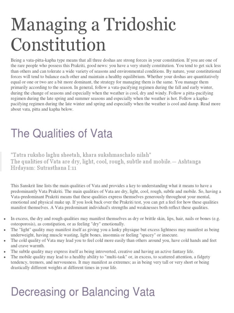 Managing A Tridoshic Constitution | PDF