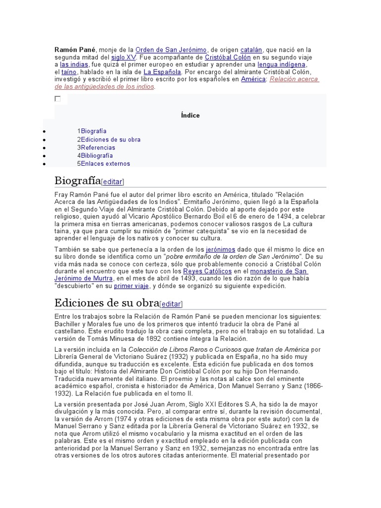 Ramón Pané | PDF | Cristobal colon | Idiomas